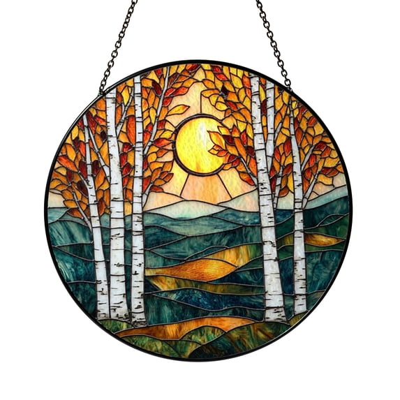 Birch Forest Scene Window Suncatcher, Decorative Stained Glass Style ...