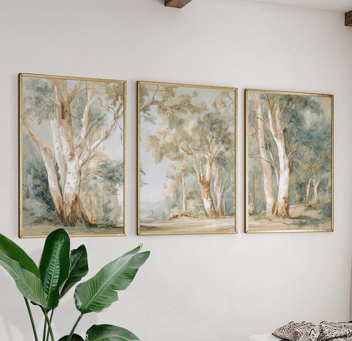 Birch Forest Soft Woodland Landscape Neutral Nature Triptych Wall Art ...