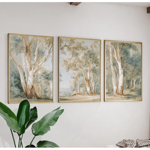 Birch Forest Soft Woodland Landscape Neutral Nature Triptych Wall Art ...