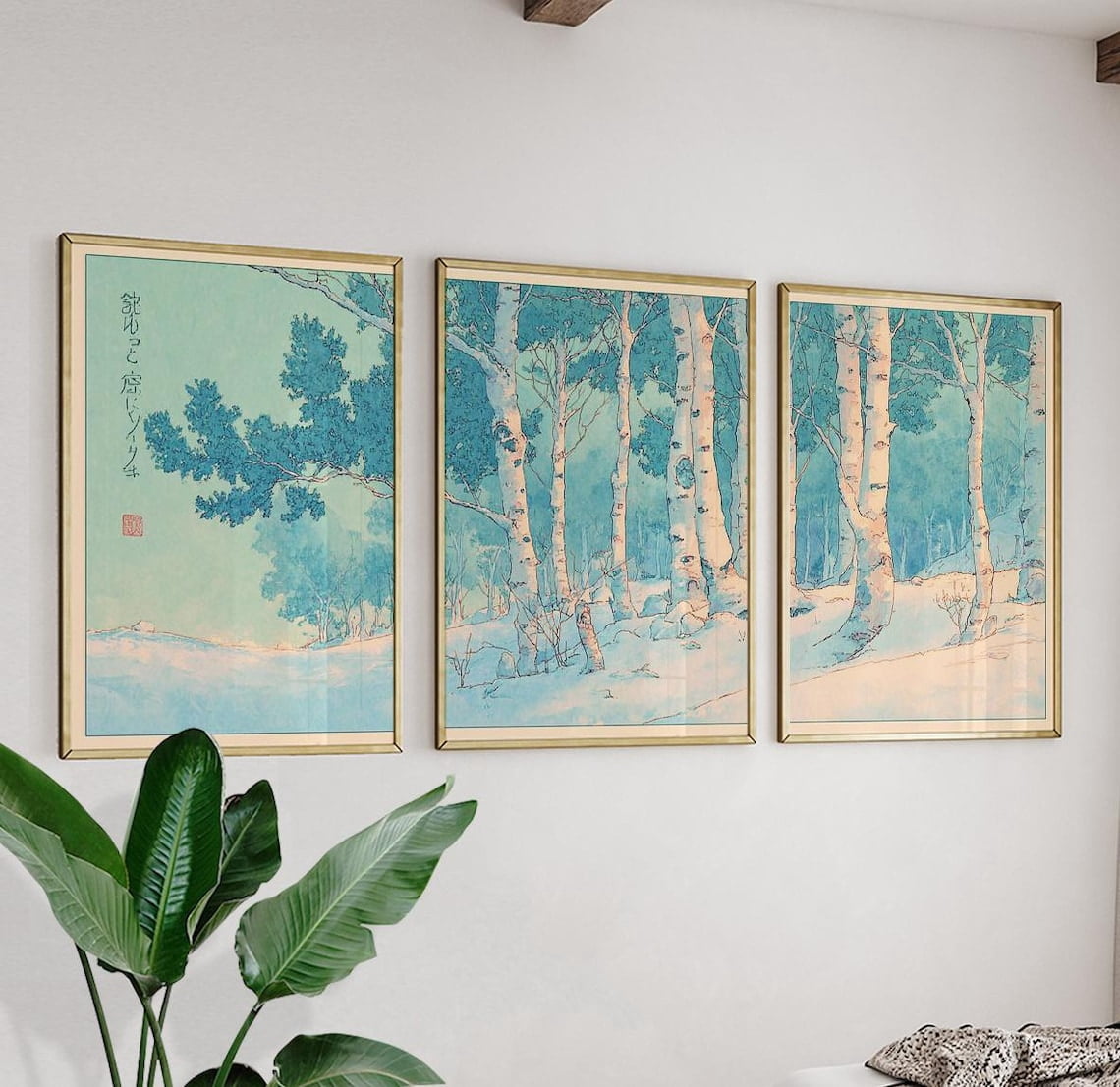Birch Forest Triptych Snowy Landscape Blue Winter Wall Art Set 3 ...