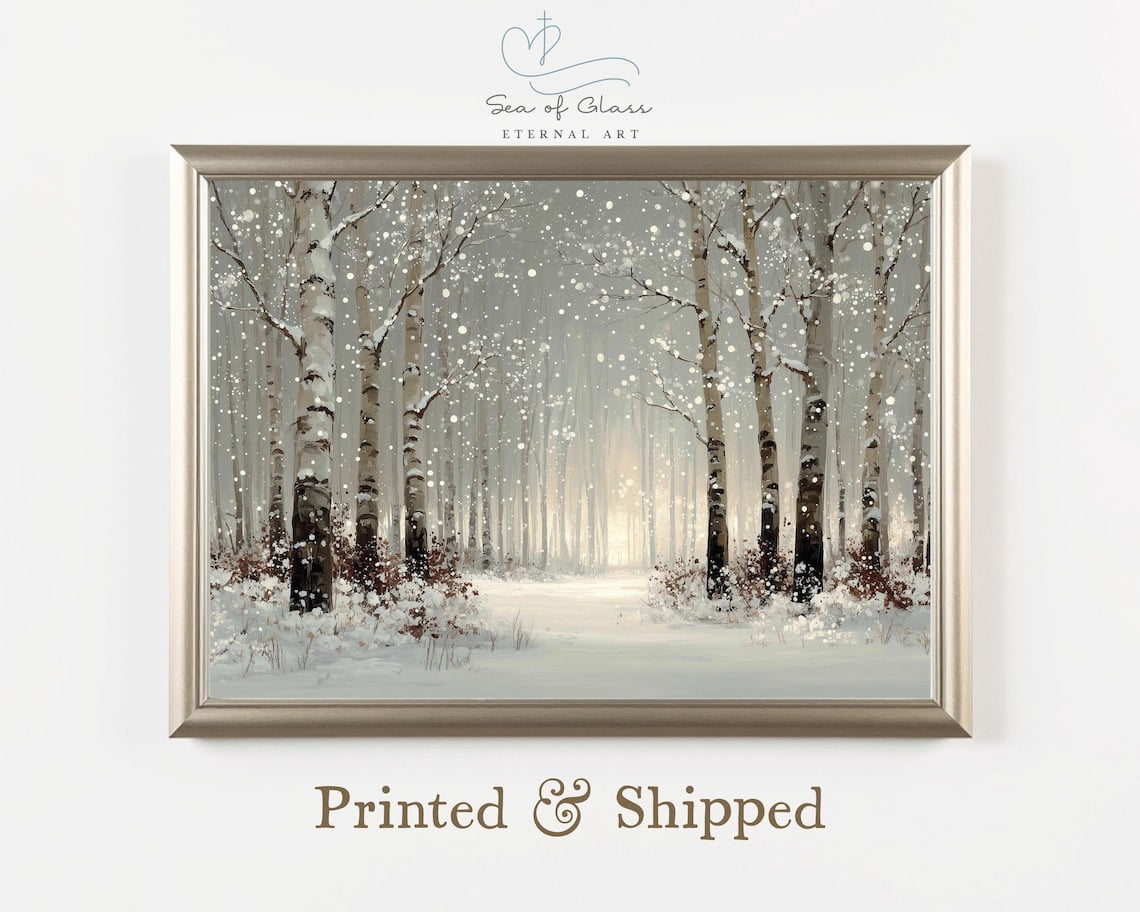 Birch Forest Winter Art Print Poster : Snowy Woodland Landscape, Print ...