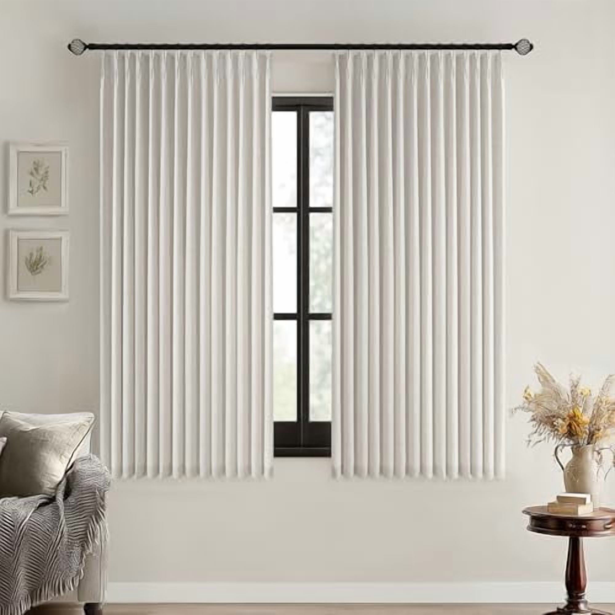 Birch Pinch Pleated 100% Blackout Linen Curtains for Bedroom, Room ...