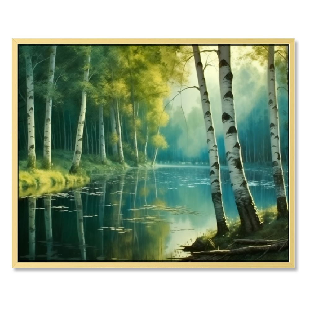 , Birch Pond Forest Landscape Painting, Canvas Wall Art for Living Room ...