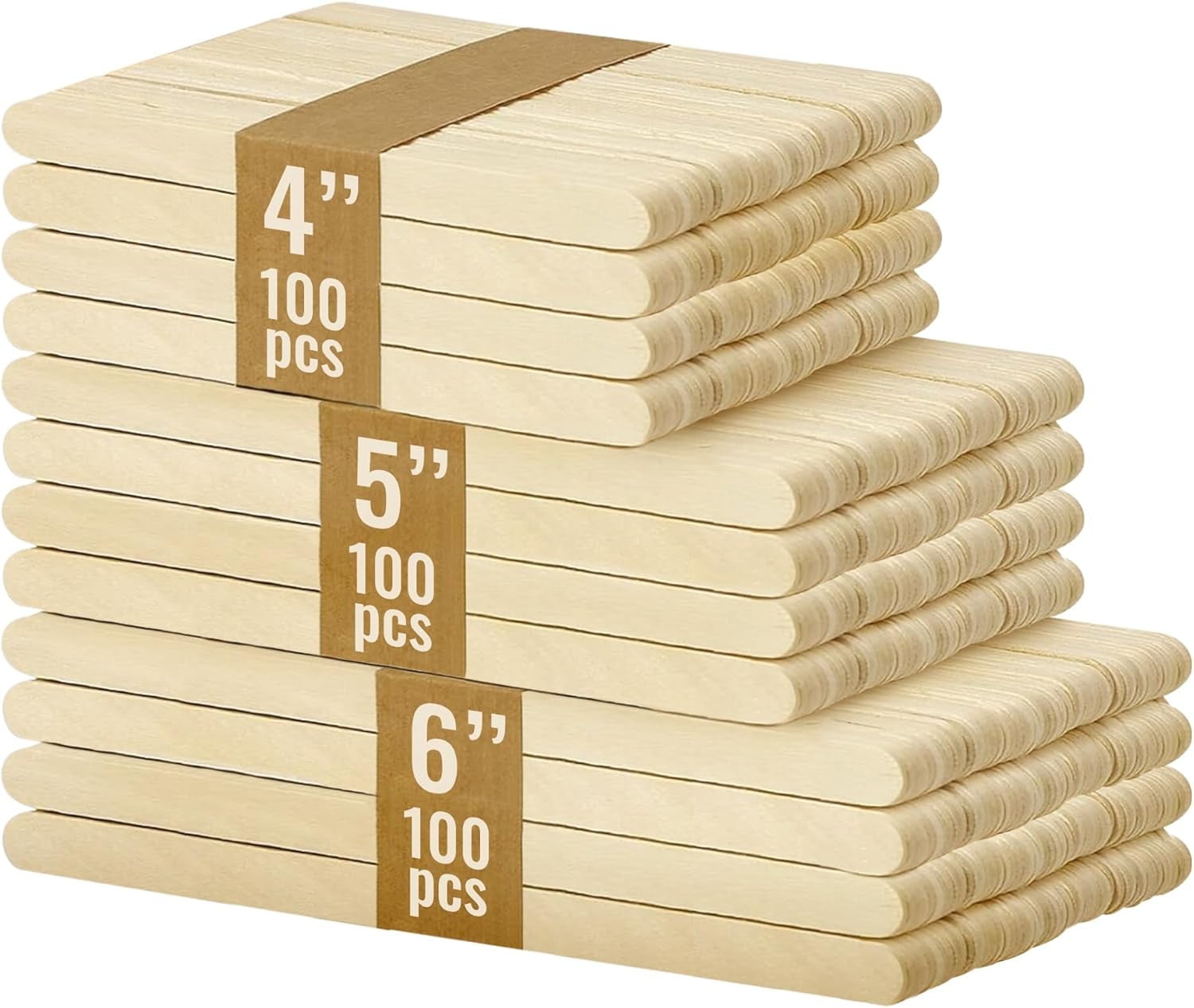 Birch Popsicle Sticks for Crafts, Food, Ice Cream Set 300 PCS 4", 5", 6 ...