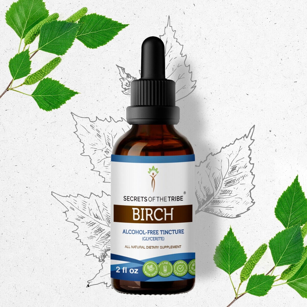 Secrets Of The Tribe Birch Tincture Dietary Supplement, Natural Herbal ...