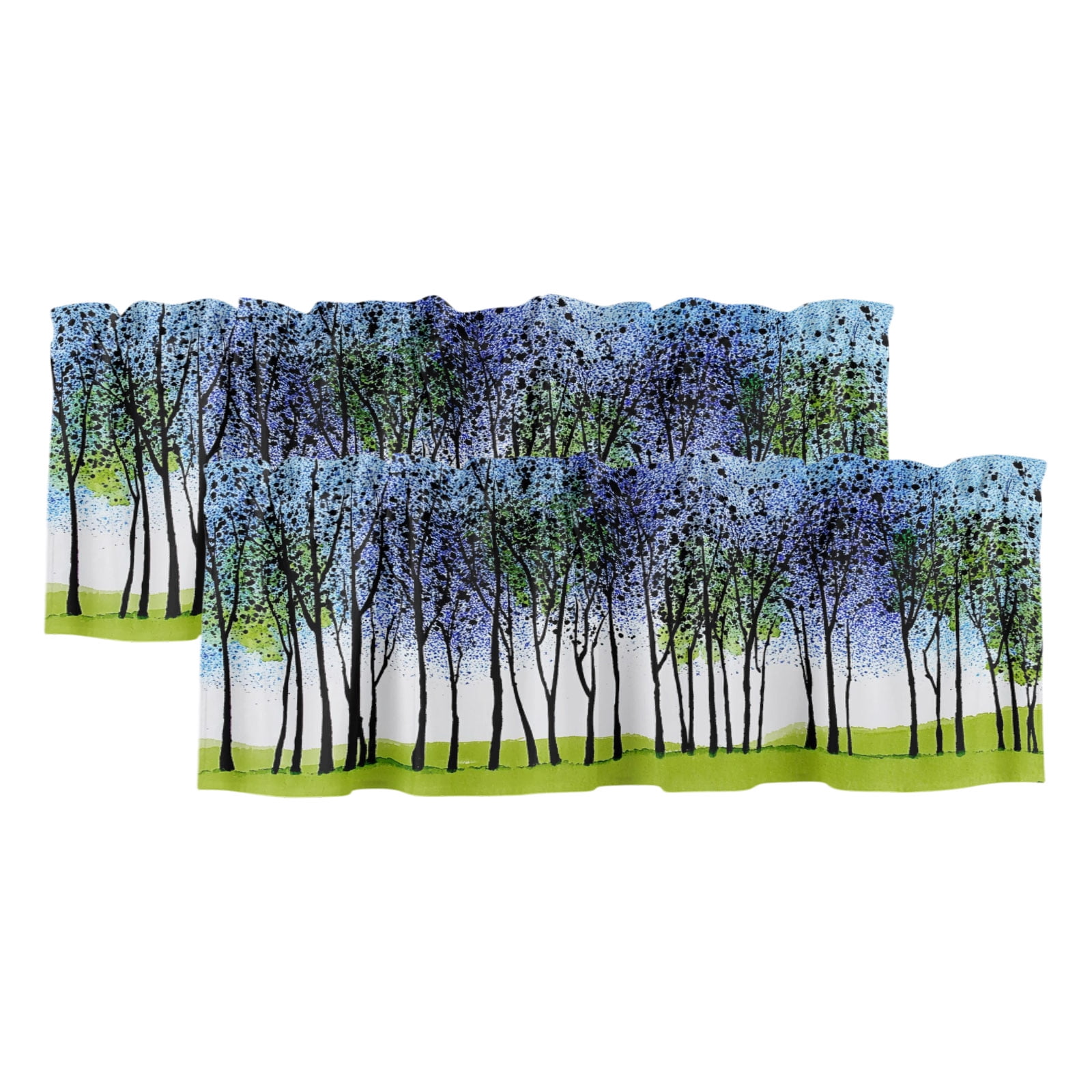 Birch Tree 2 Panels Kitchen Valance, Spring Summer Art Purple Green ...