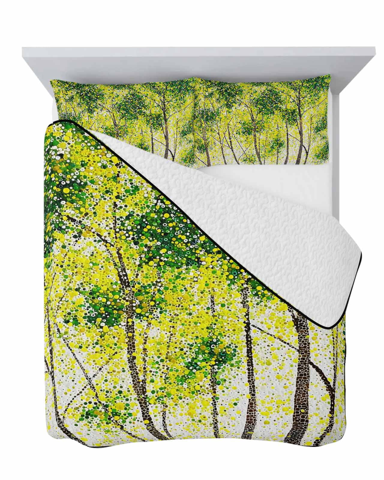 Birch Tree 3 Piece Quilt Set King Size, Spring Summer Art Forest Yellow ...
