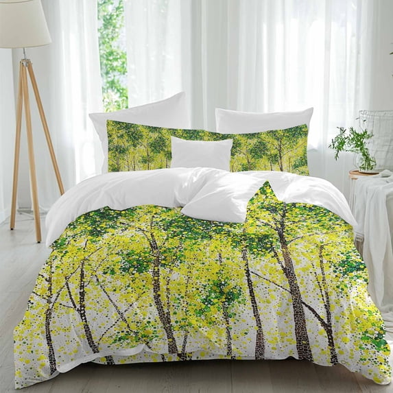 Birch Tree 4 Piece Duvet Cover Set California King Size Spring Summer ...