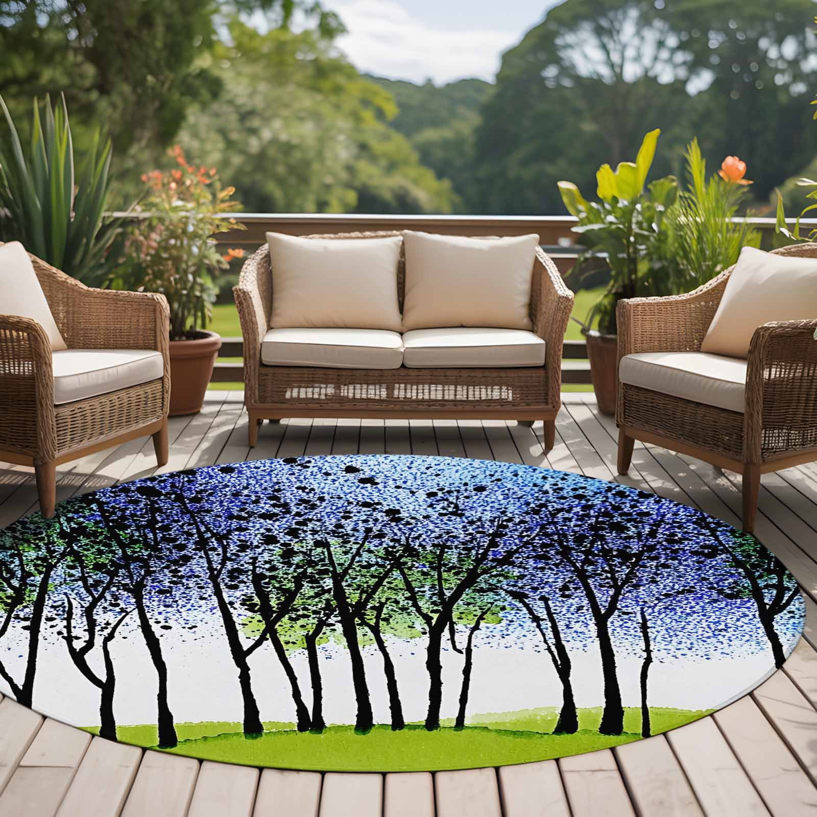 Birch Tree 8ft Round Rug for Open Concept Living Room Seating Zone ...