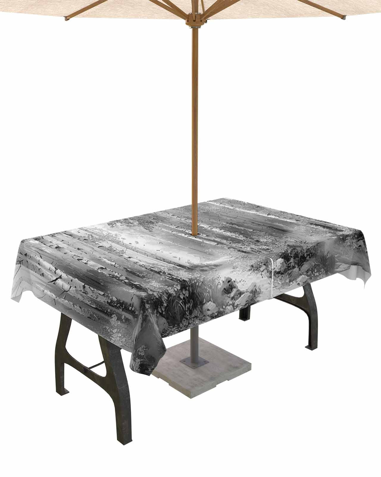 Birch Tree Black White Forest Rectangle Tablecloth with Zipper ...