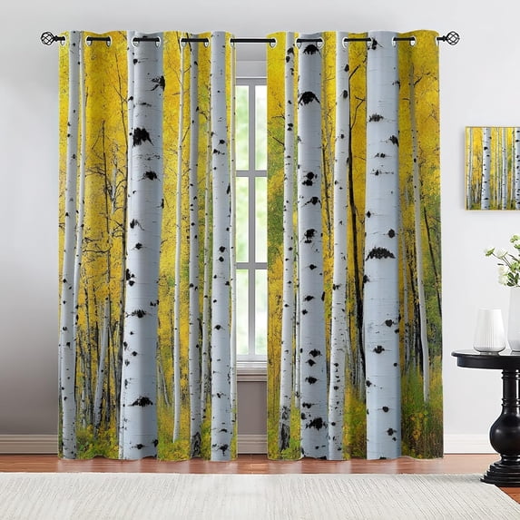 Birch Tree Blackout Curtains, Autumn Forest Woodland Window Drapes for ...