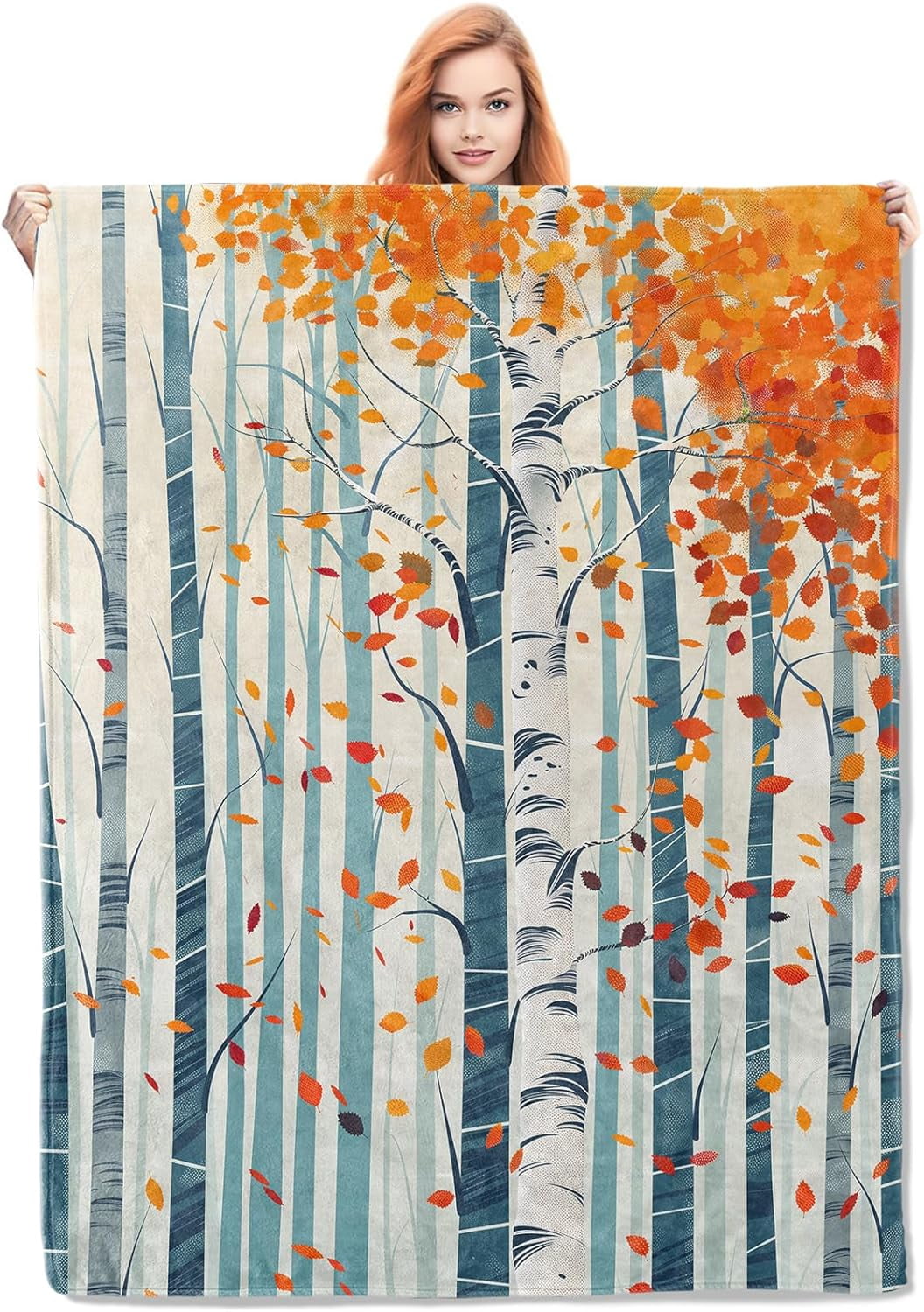 Birch Tree Blanket,Autumn Leaves Flannel Throw Blankets,Soft Warm ...