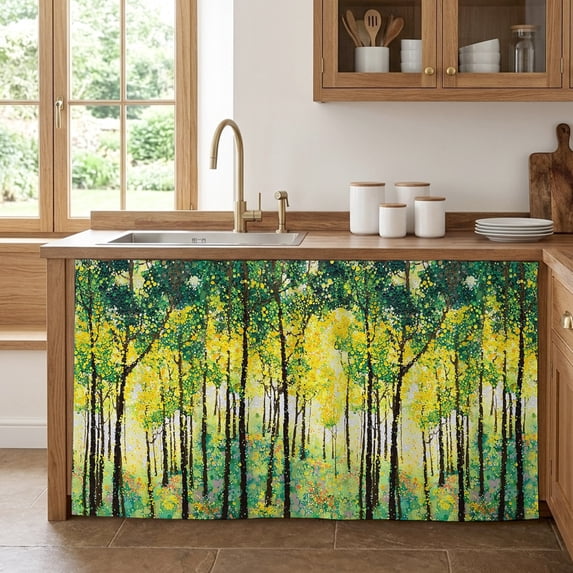 Birch Tree Cabinet Curtains 32" W x 55" L, Spring Summer Art Forest ...