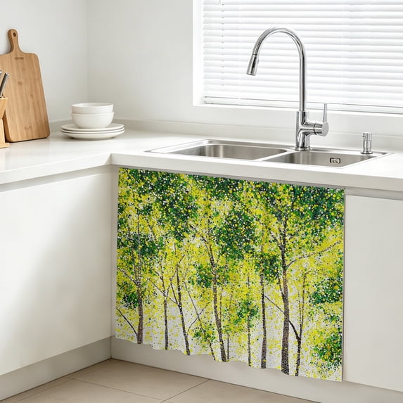 Birch Tree Cabinet Curtains for Kitchen 10"Wx11"L, Spring Summer Art ...