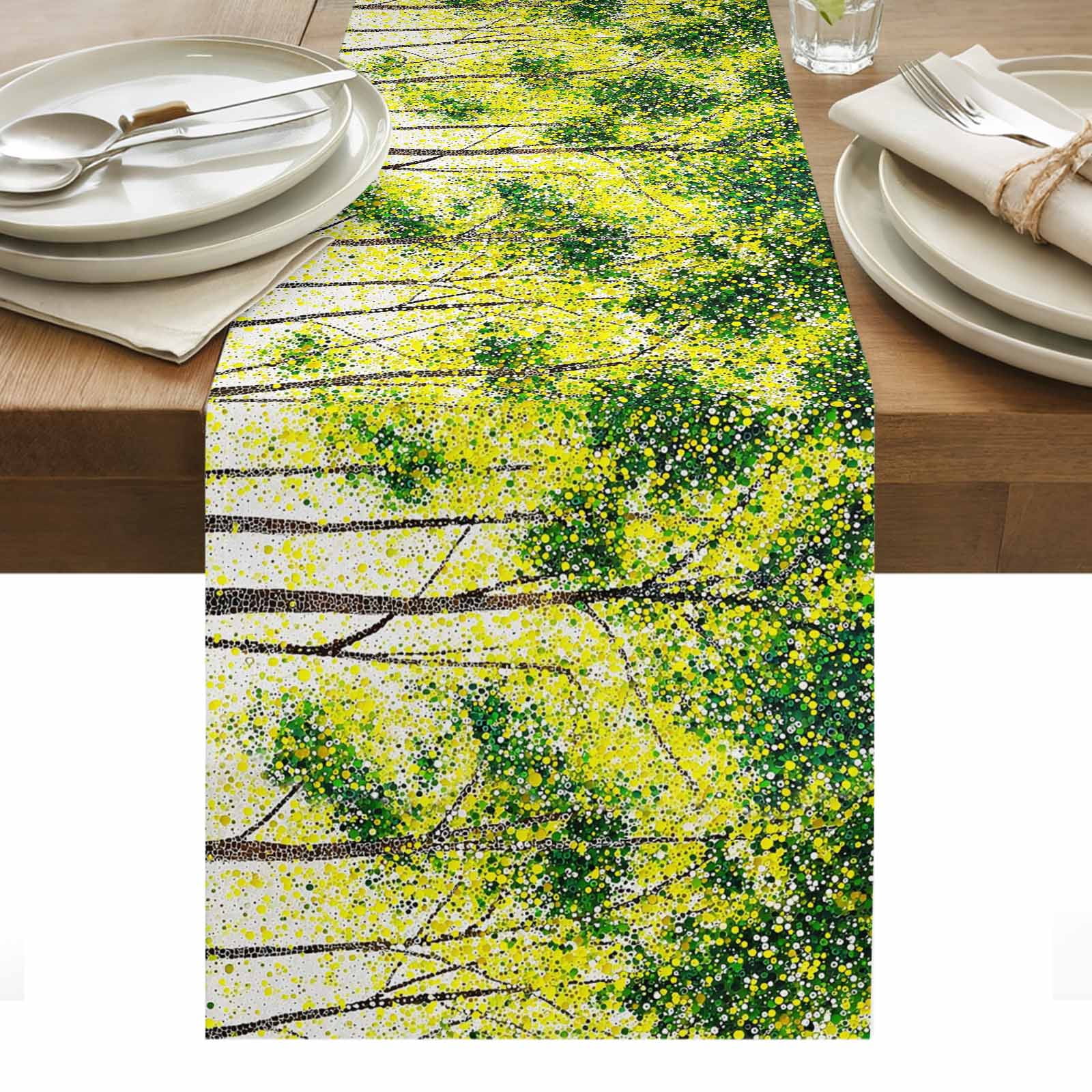 Birch Tree Cotton Linen Table Runner Spring Summer Art Forest Yellow ...