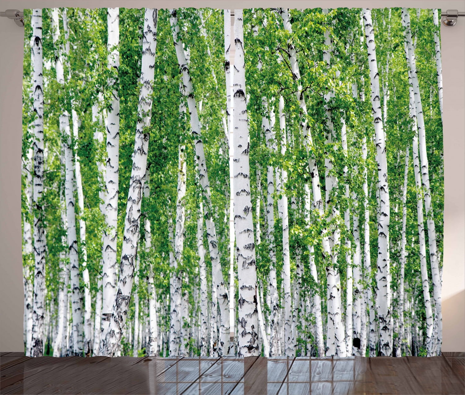 Ambesonne Birch Tree Curtains 2 Panel Set, Fresh Summer Leaves, 108" x ...