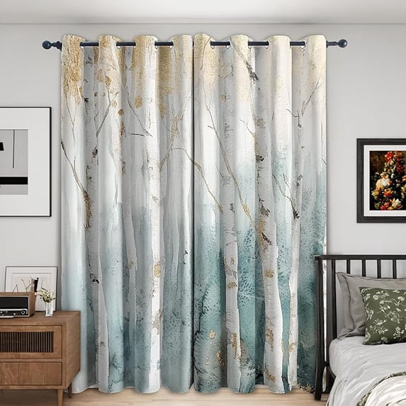 Birch Tree Curtains, 95% Blackout Curtains Abstract Forest Pattern ...