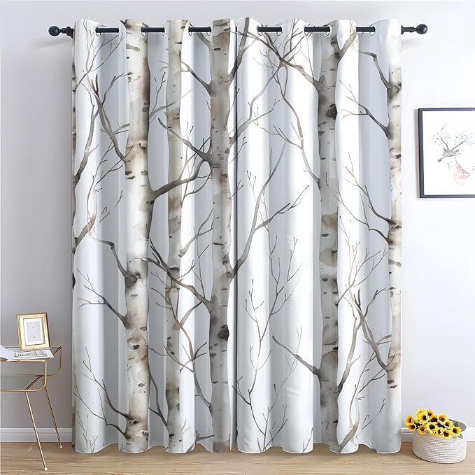 Birch Tree Curtains for Bedroom, Forest Branch Blackout Curtains ...