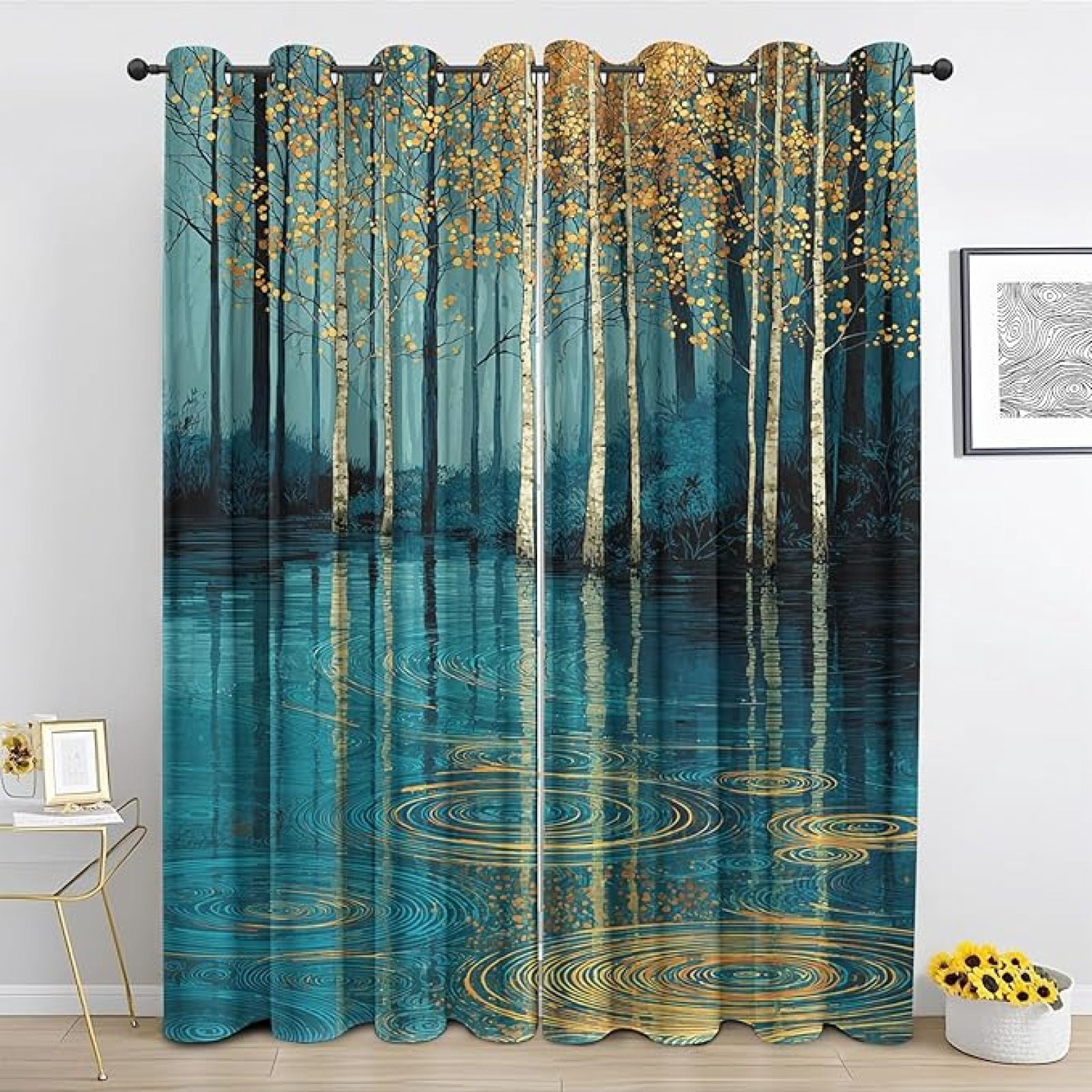 Birch Tree Curtains for Living Room, Forest Landscape Blackout Curtains ...