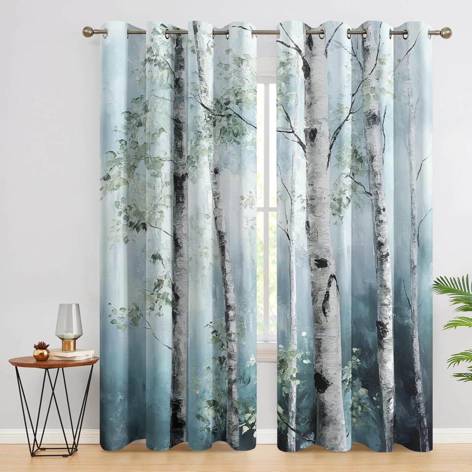 Birch Tree Curtains For Living Room, Forest Woodland Pattern Design ...