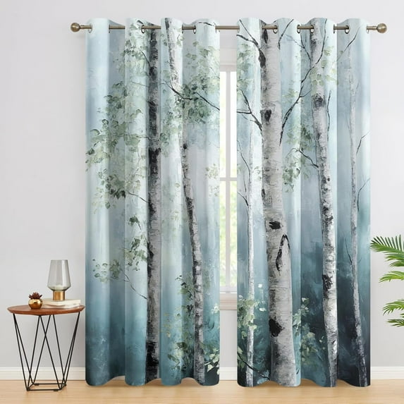 Birch Tree Curtains For Living Room, Forest Woodland Pattern Design ...