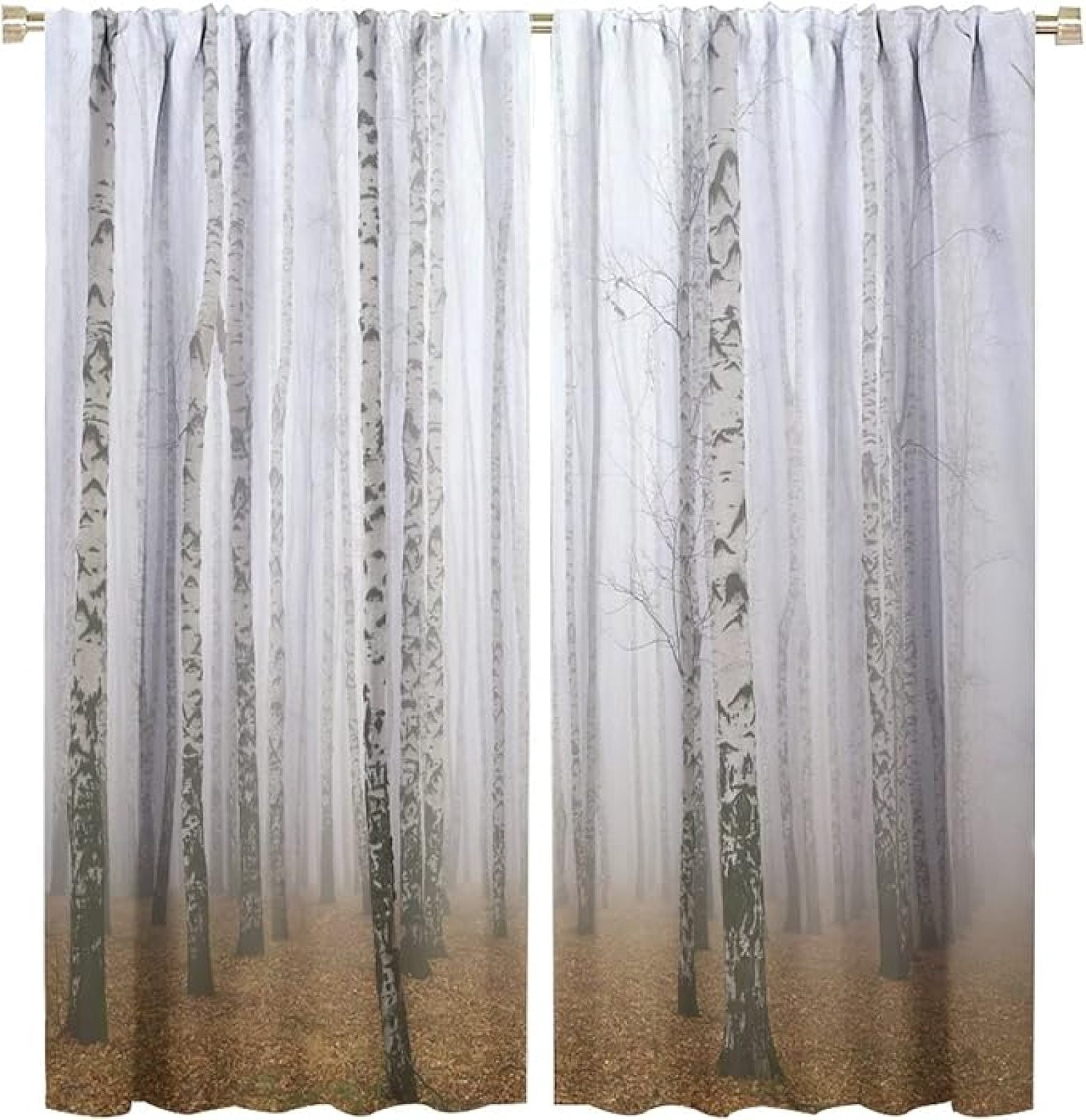 Birch Tree Curtains For Living Room,Morning Mist In Autumn Birch Grove ...