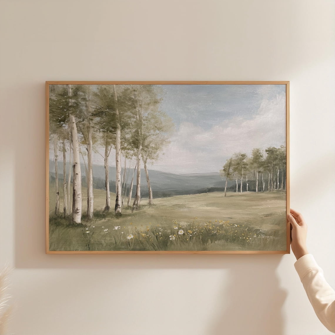 Birch Tree Field Wildflowers Green Landscape Art Meadow Nature Decor ...