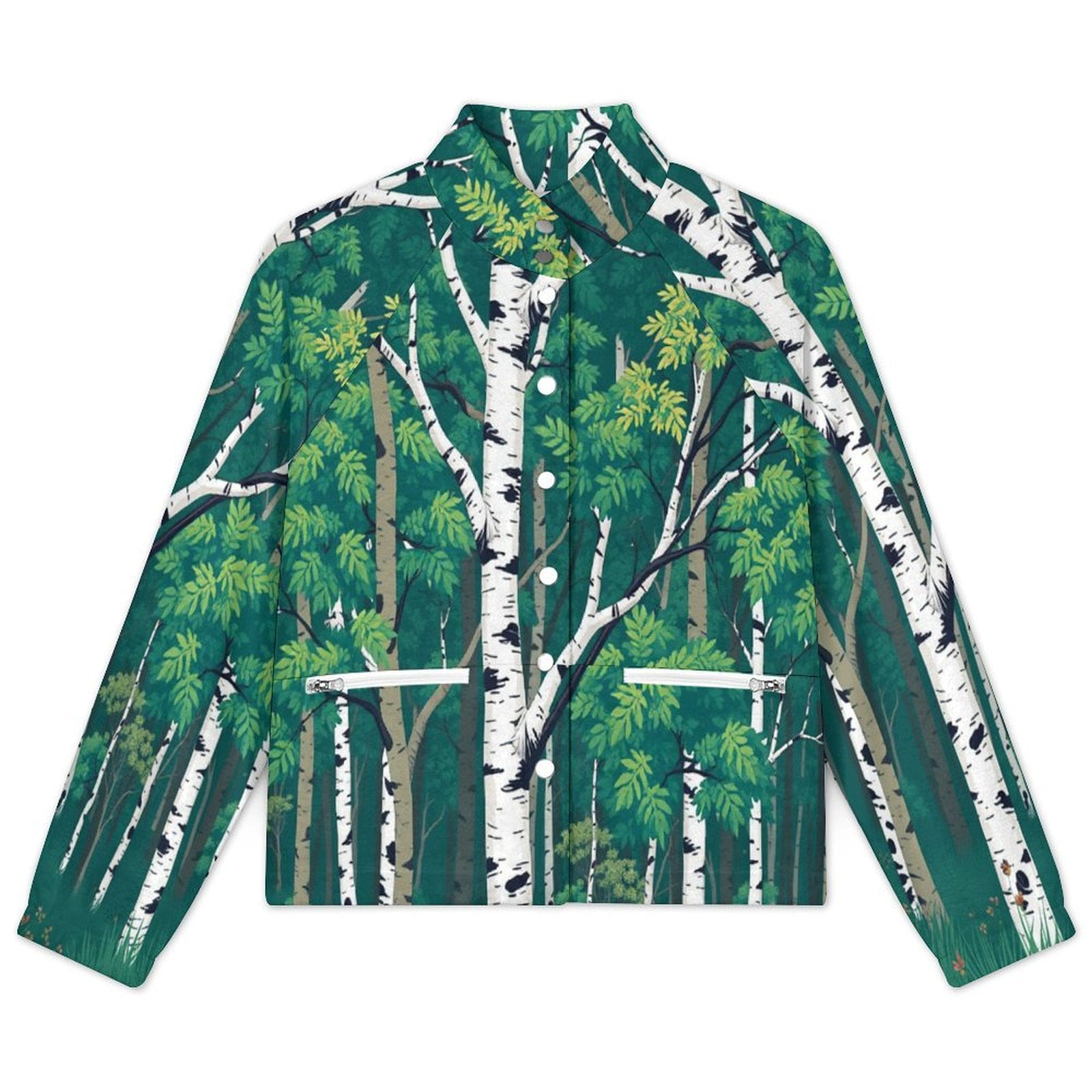 Birch Tree Forest Fall Winter Women Jacket Stand Collar Thick Plush ...