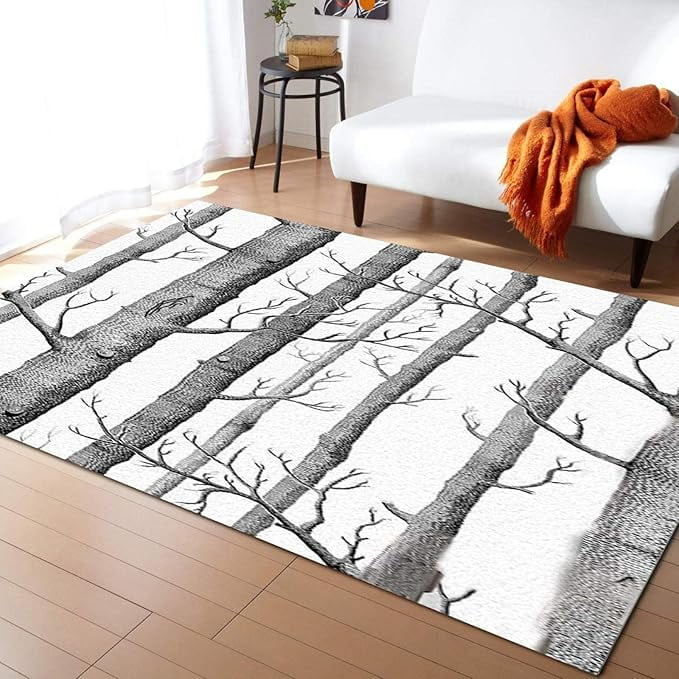 Birch Tree Forest Nature Area Rugs, Branch Tree Black And White Soft ...