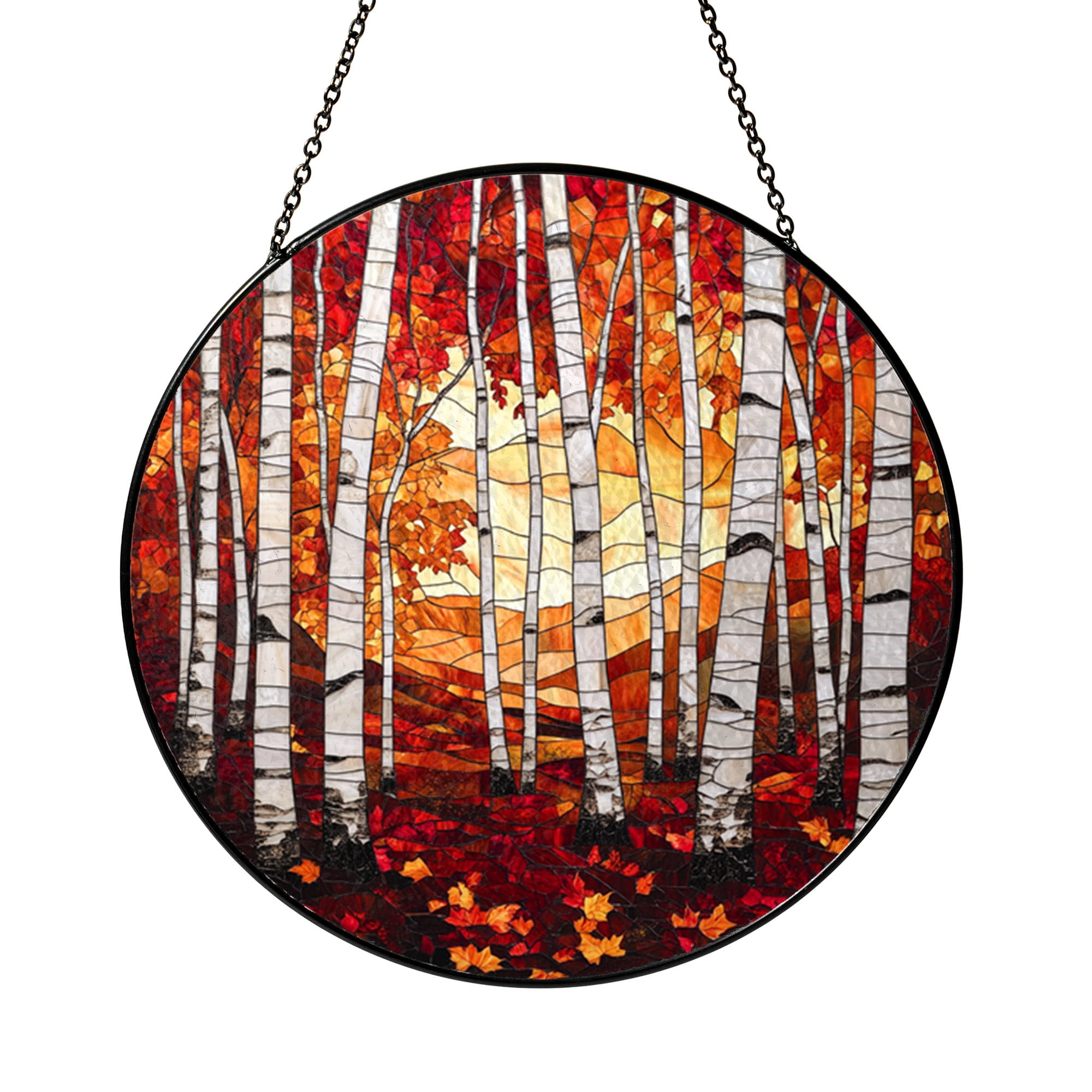 Birch Tree Forest Stained Glass Style Round Suncatcher – Window Hanging ...