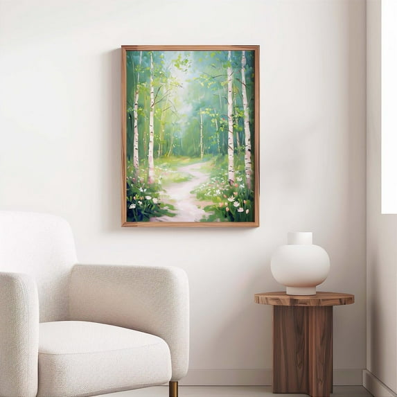 Birch Tree Forest Wall Art , Spring Flower Forest Path, Nature Wall Art ...