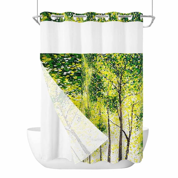 Birch Tree No Hook Shower Curtain and Snap in Liner Set, Spring Summer ...