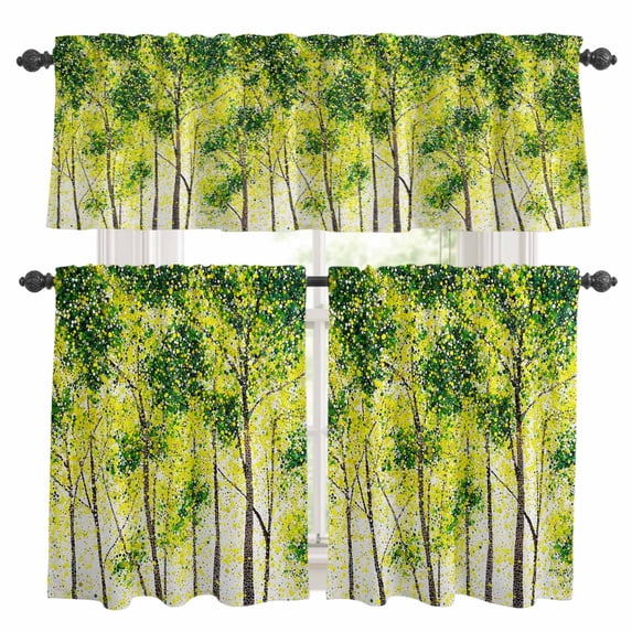 Birch Tree Kitchen Curtains Set for Windows, Spring Summer Art Forest ...