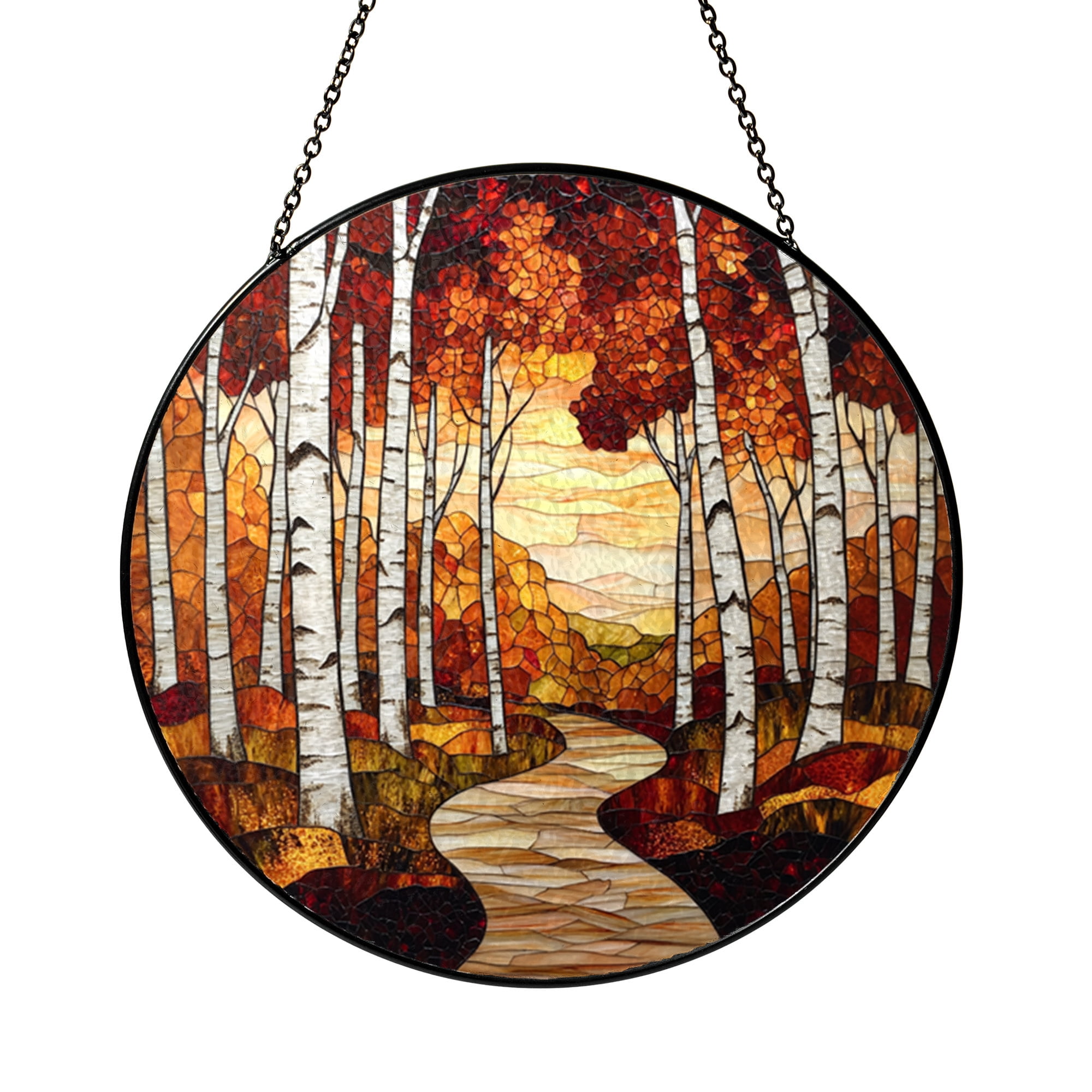 Birch Tree Landscape Window Hanging Decor, Stained Glass Style ...