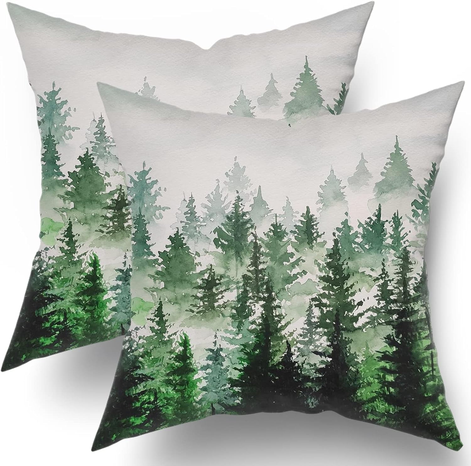 Birch Tree Pillow Covers Decorative Dark Green Mountain Pillow Covers 2 ...