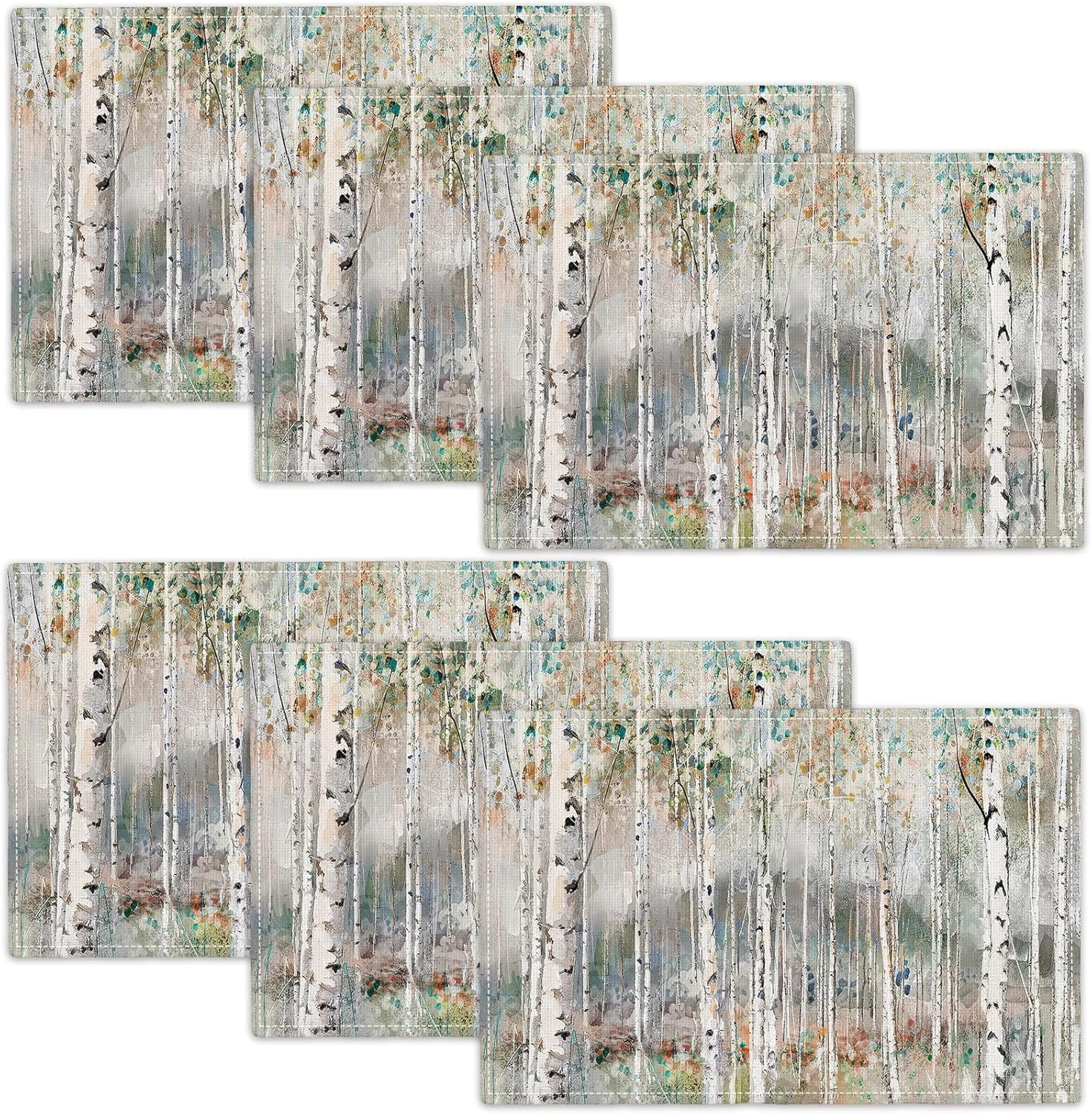 Birch Tree Placemats Set of 6 Nature Forest Table Mats Washable Place ...