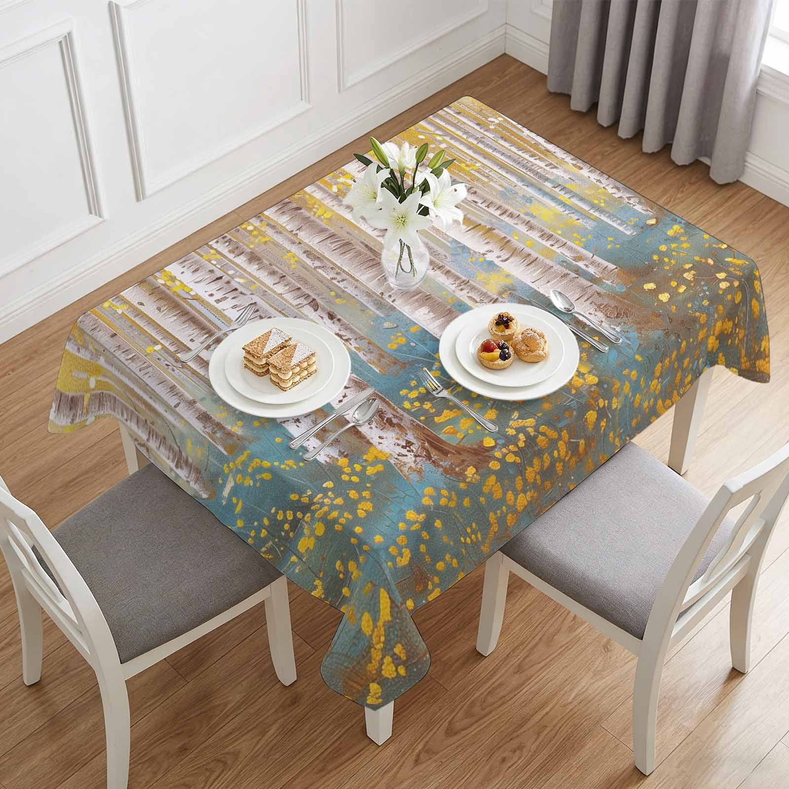 Birch Tree Retro Oil Painting Art Table Cloth 60x84in, Waterproof ...