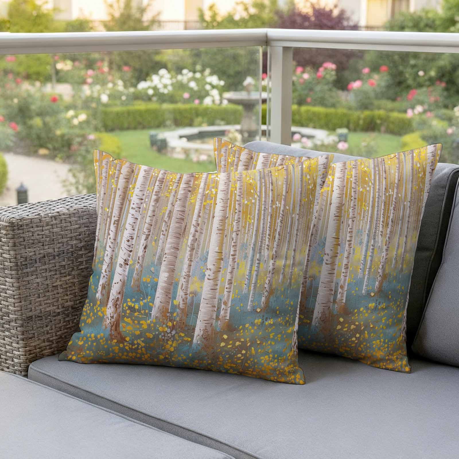 Birch Tree Retro Oil Painting Art Waterproof Throw Pillow Covers Set of ...