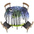Birch Tree Round Fitted Table Cover Spring Summer Art Purple Green Leaf ...