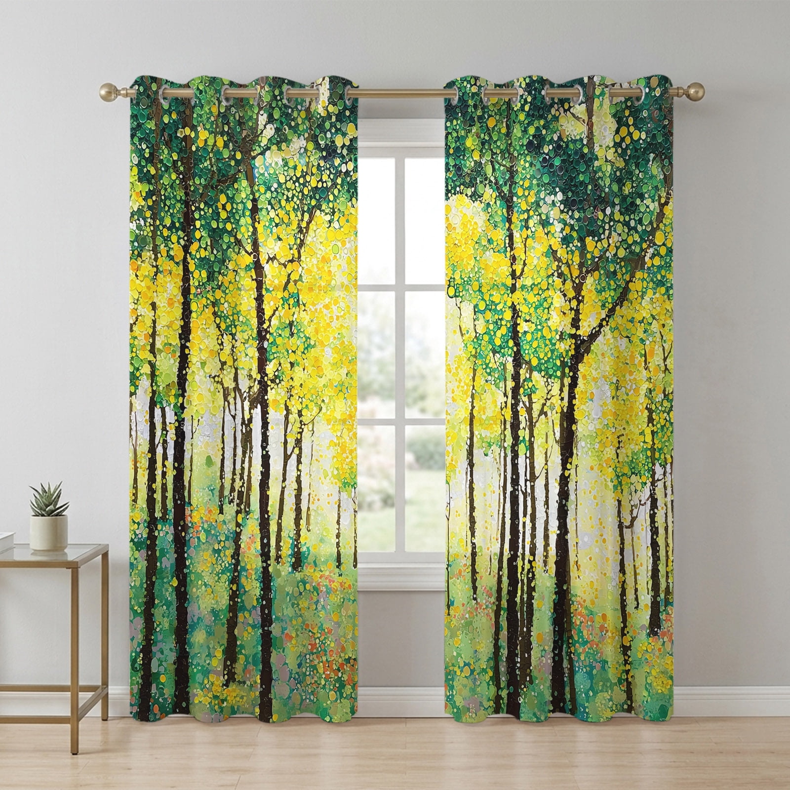 Birch Tree Sheer Curtains 96 Inch Long 2 Panels, Spring Summer Art ...