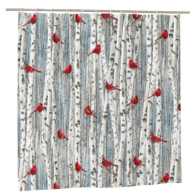 JOOCAR Birch Tree & Bird Cardinals Shower Curtain, Fall Forest & Rustic ...
