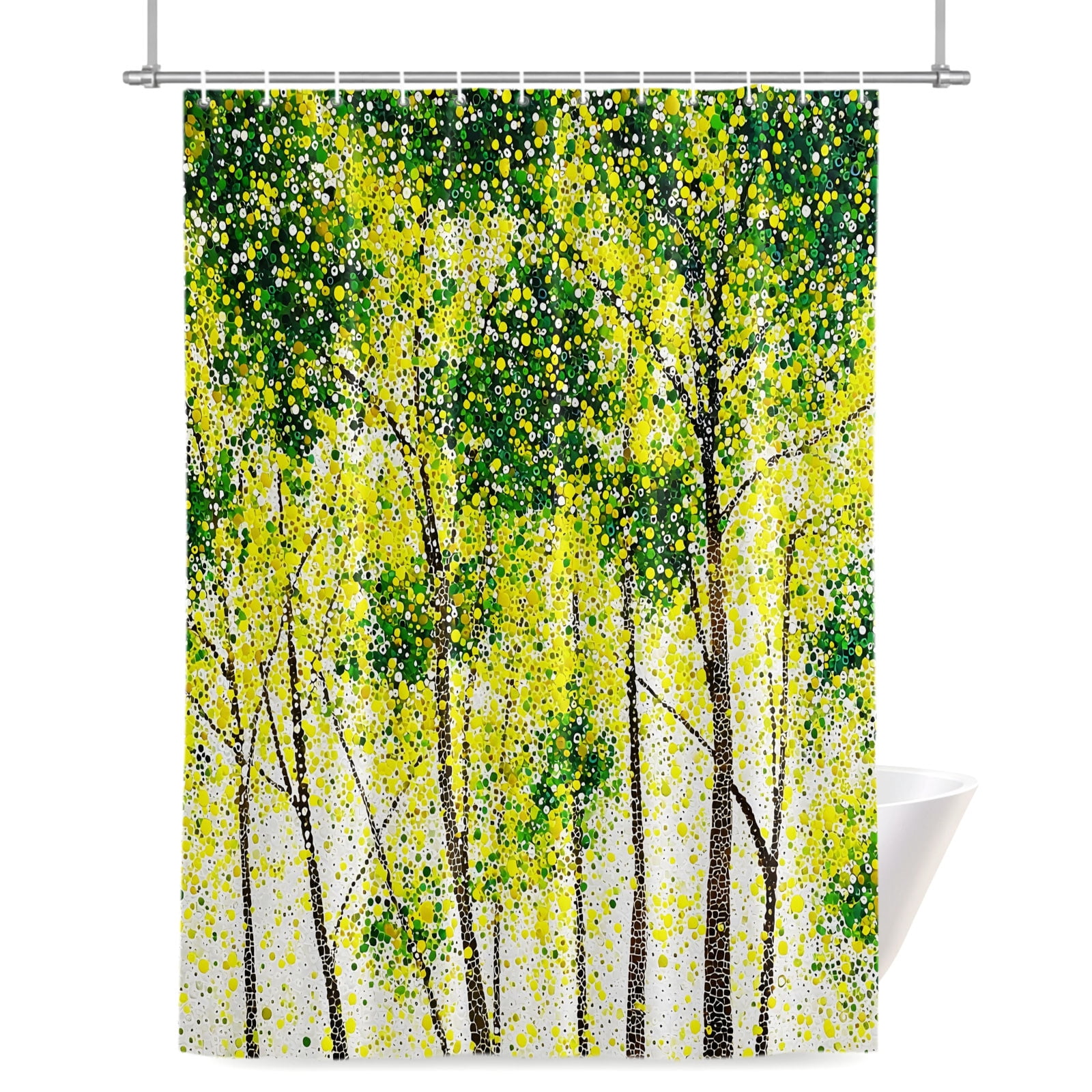 Birch Tree Shower Curtain, Spring Summer Art Forest Yellow Green Leaf ...