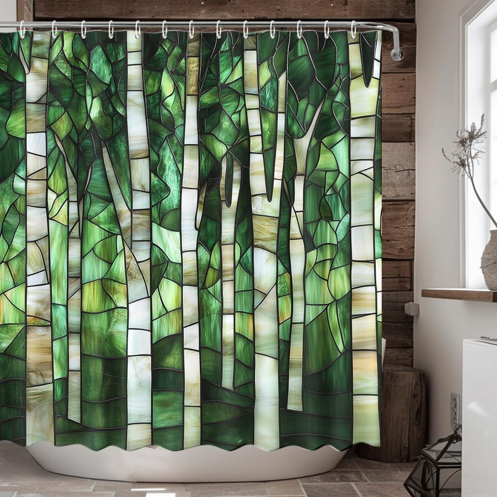 Birch Tree Shower Curtain Stained Glass Shower Curtain for Bathroom ...