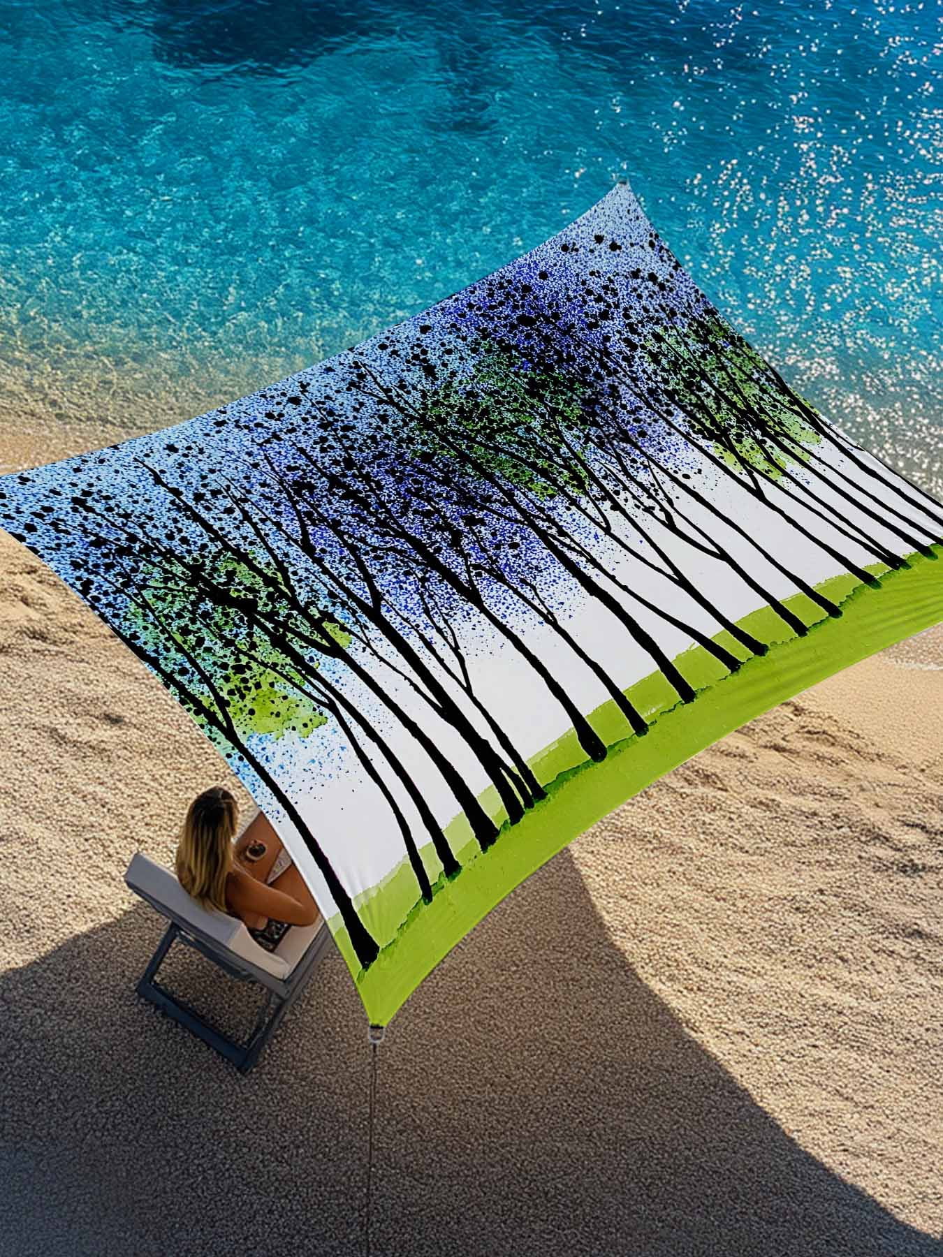 Birch Tree Sun Shade Sail 12' x 16', Spring Summer Art Purple Green ...
