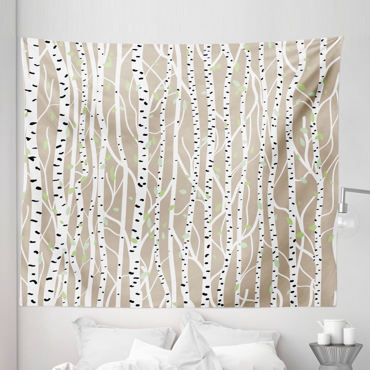 Birch Tree Tapestry, Forest Fresh Foliage Nature Abstract Trunks Black ...