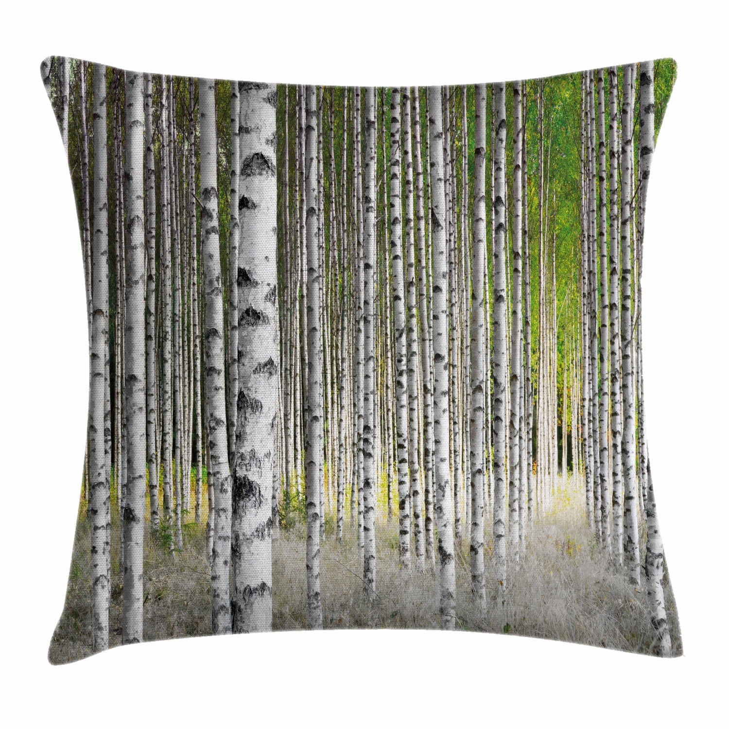 Birch Tree Throw Pillow Cushion Cover, Peaceful Late Summer Woodland ...