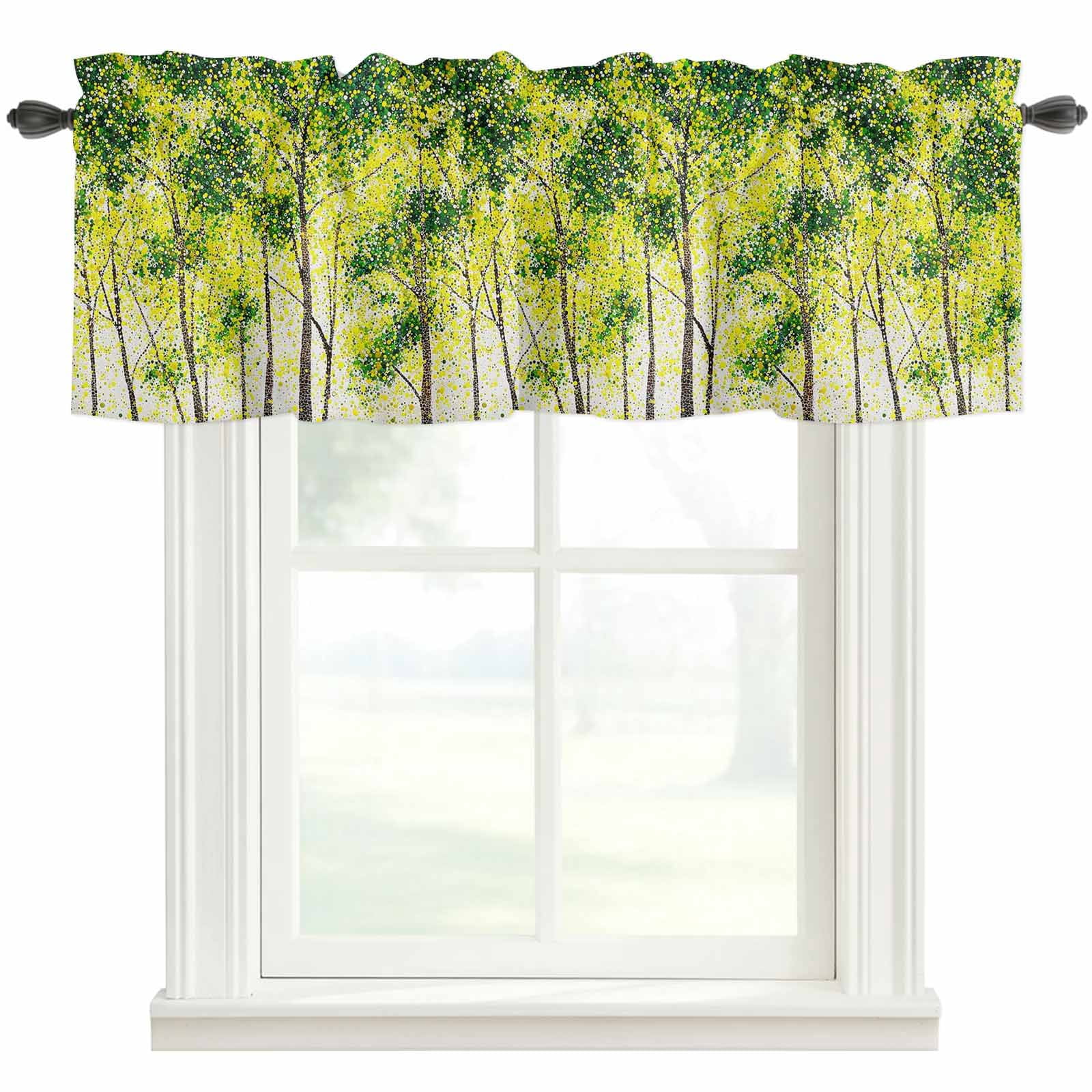 Birch Tree Valances for Windows Spring Summer Art Forest Yellow Green ...