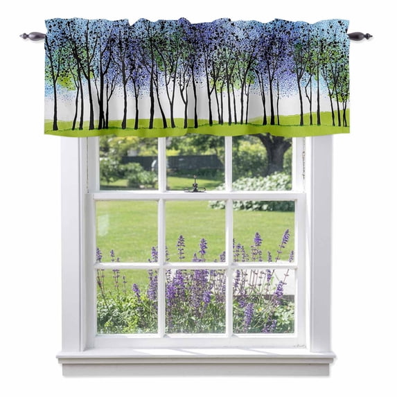 Birch Tree Valances for Windows, Spring Summer Art Purple Green Leaf ...