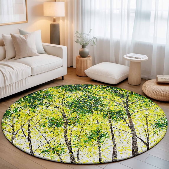 Birch Tree Washable Round Area Rug 4 ft, Spring Summer Art Forest ...