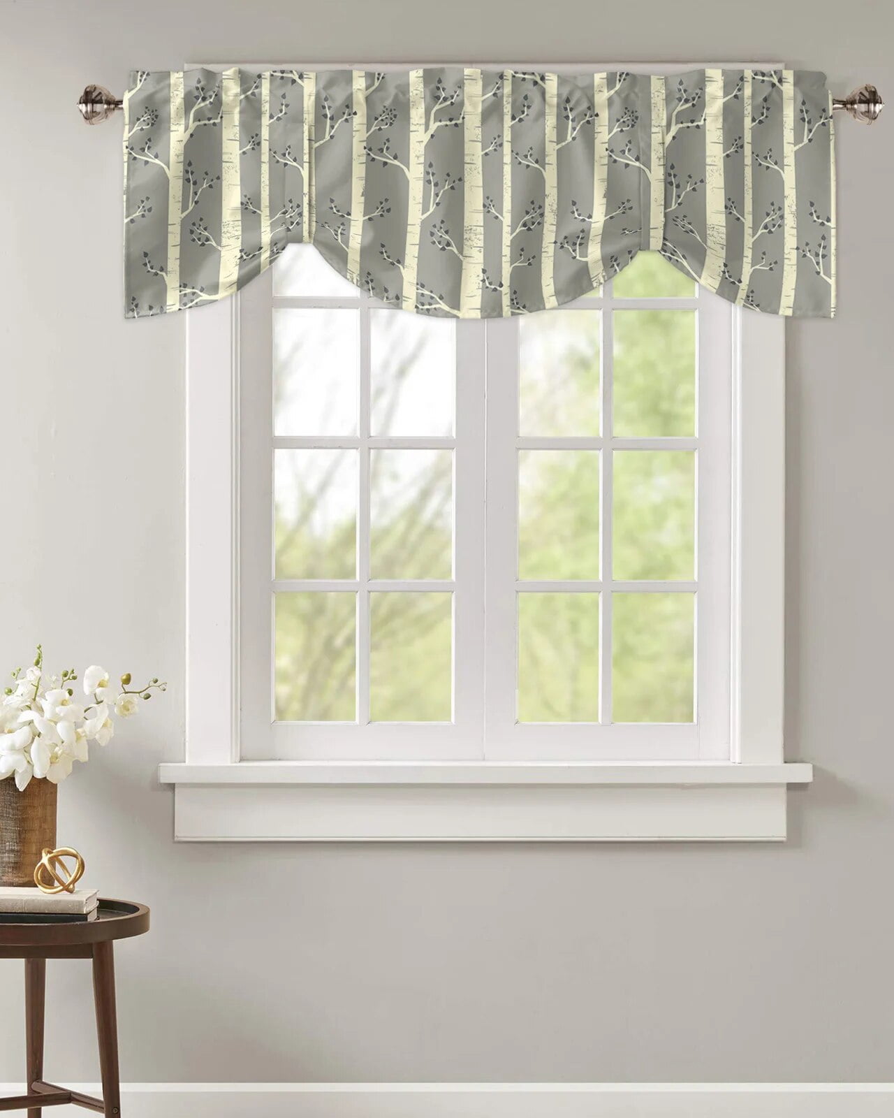 Birch Tree Window Curtain Kitchen Cabinet Coffee Tie-Up Valance Curtain ...